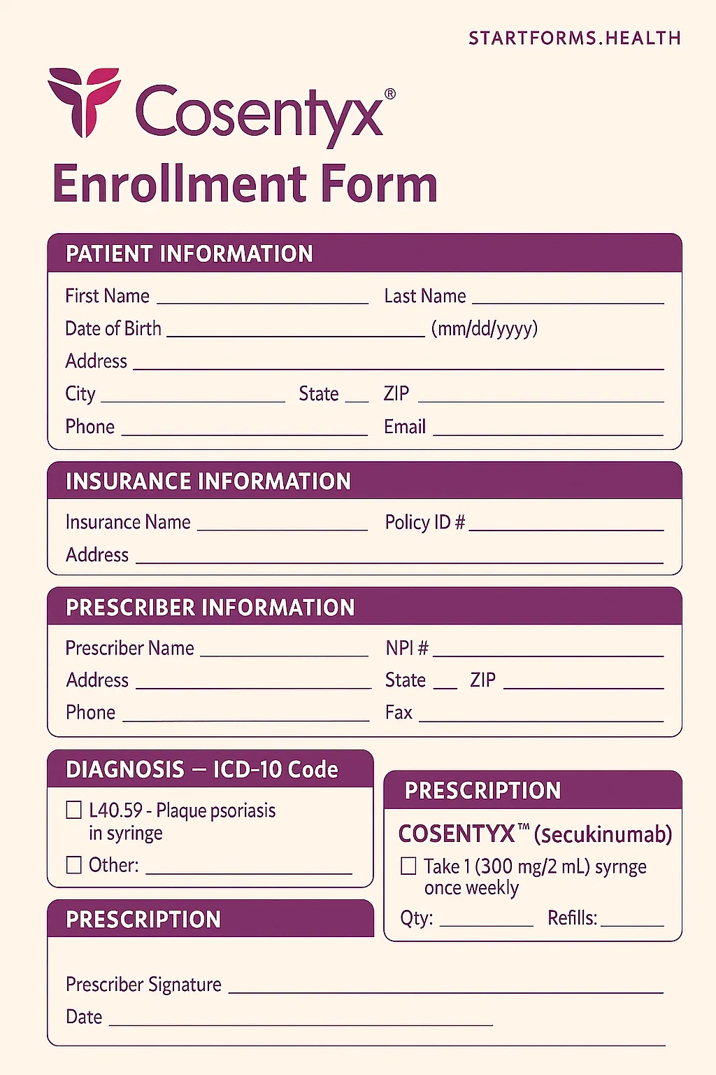 Cosentyx Enrollment Form – Download PDF for Psoriasis & PsA