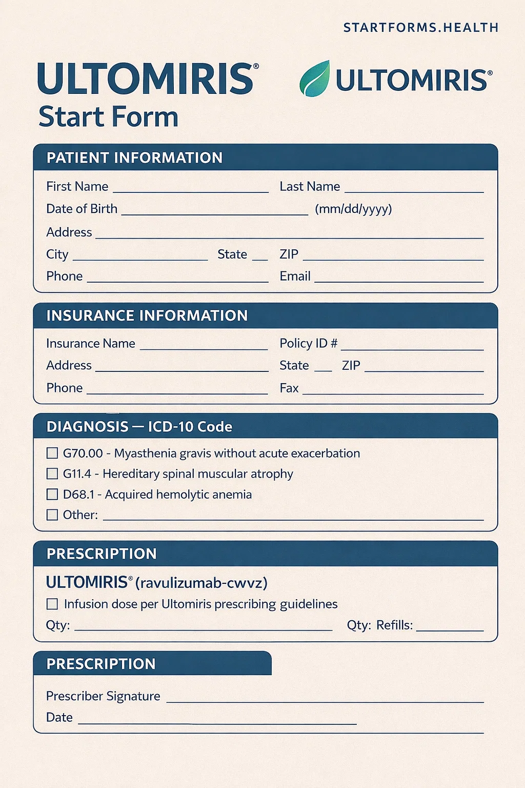 Ultomiris Start Form (Ravulizumab) – Download Patient Enrollment PDF